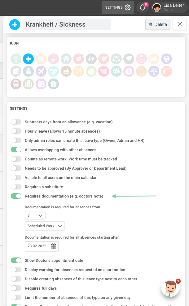 New Feature: Activate Documentation Requirement for Sick Days